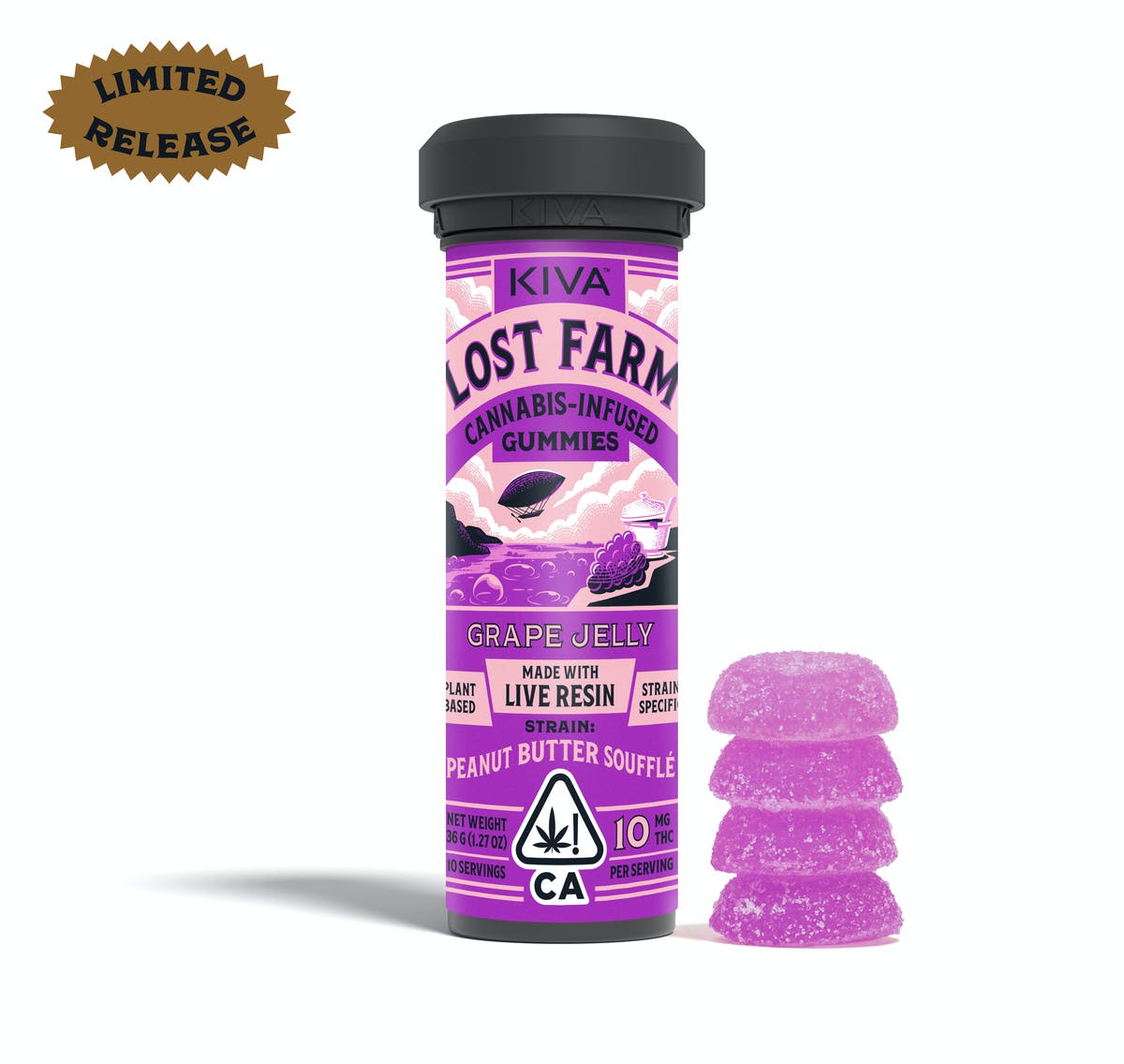 Kiva - Lost Farms - Indica - Grape Jelly - 10pk - Live Resin Gummies ...