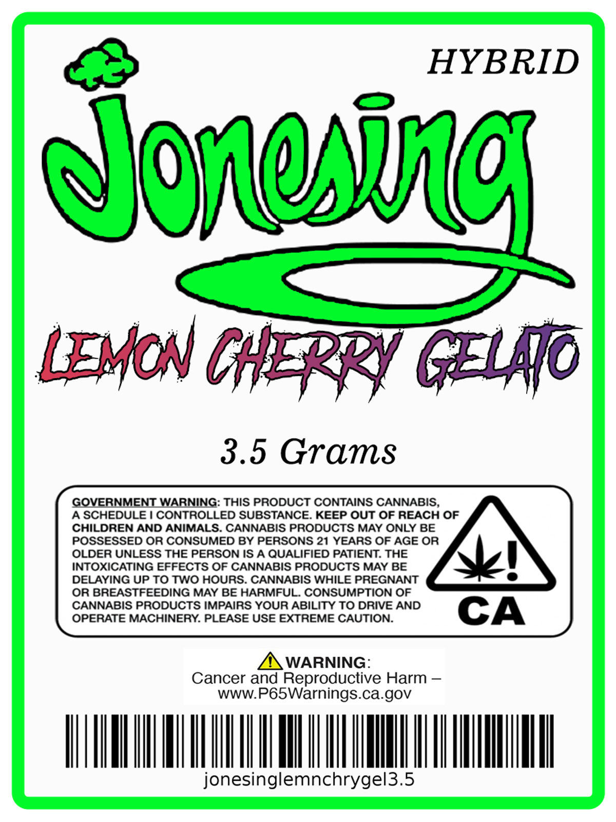 Jonesing - Lemon Cherry Gelato - 3.5 Grams | GreenStone