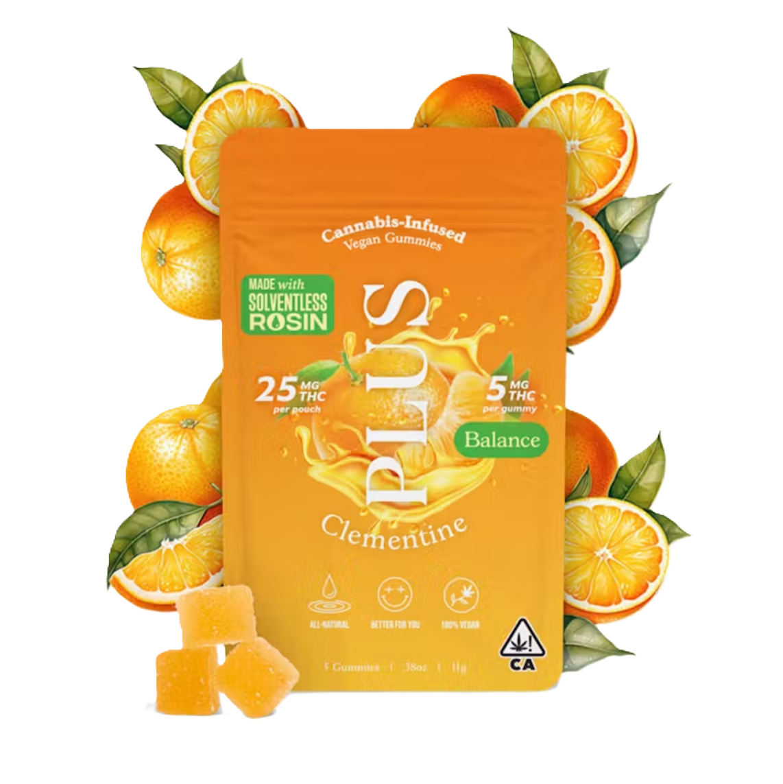 PLUS Clementine Rosin Gummies 5-Pack Edibles Strain (hybrid), 25mg